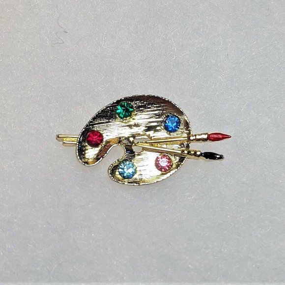 Jewelry | Vintage Gold Tone Multi Color Crystal Artist Paint Palette ...